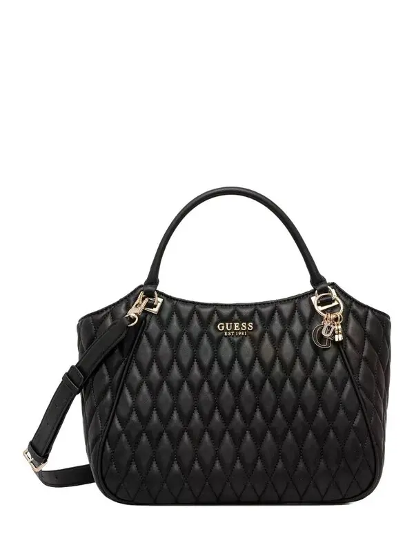 Guess Quilted Tote With Charm - Black