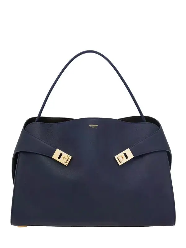 FERRAGAMO Large Leather Shoulder Bag - Blue