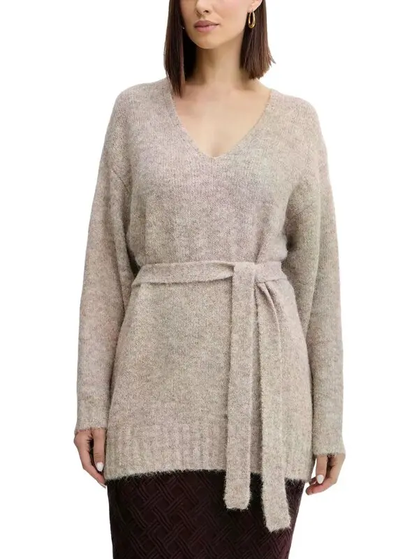 Guess V-neck Belted Sweater - Neutrals