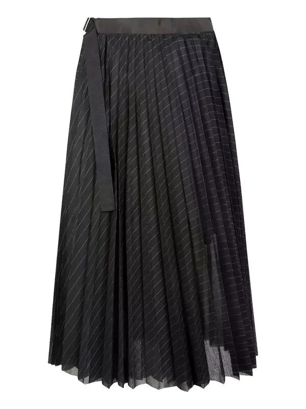 Sacai Striped Pleated Skirt - Black
