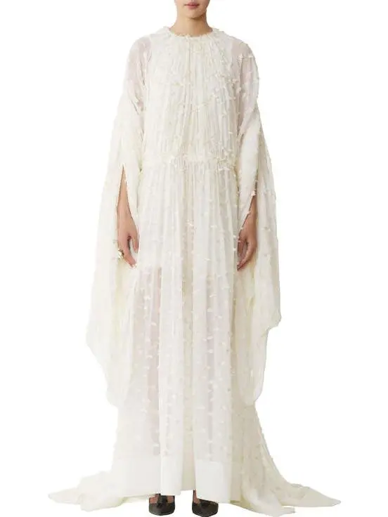 LANVIN Long Dress In Plumetis Silk - White/ivory