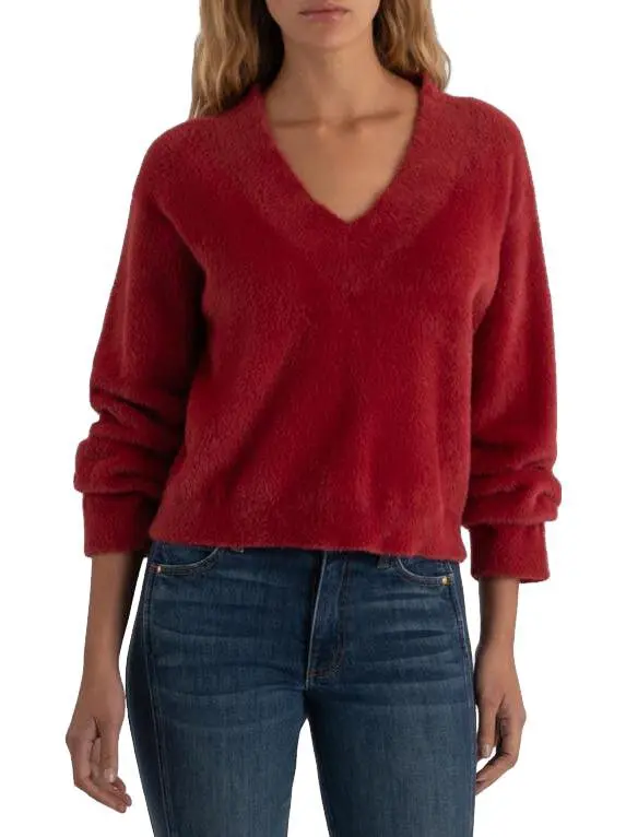 Kut From The Kloth Revel Fuzzy V-neck Sweater - Berry