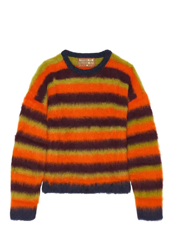 BRAIN DEAD Blurry Lines Alpaca Crewneck Sweater - Orange Multi