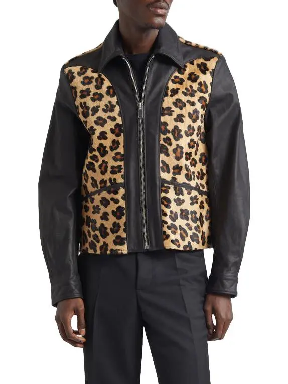 SECOND / LAYER Genuine Calf Hair & Leather Jacket - Black/leopard