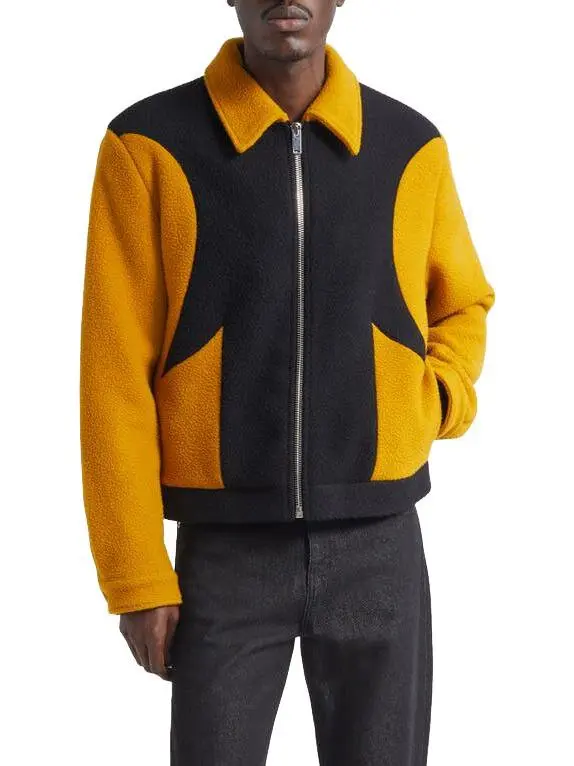 SECOND / LAYER Corky Wool Fleece Zip-up Jacket - Black/mustard