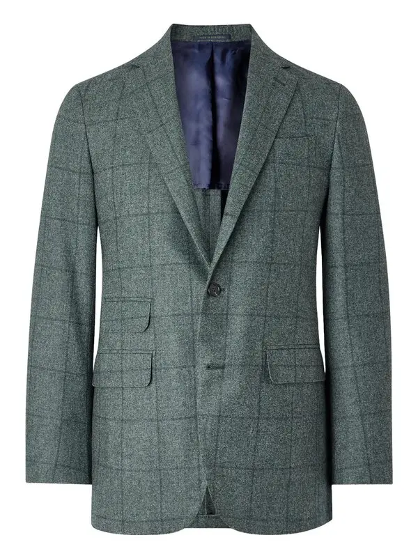 Sid Mashburn Virgil Checked Wool, Cotton And Cashmere-blend Blazer - Gray