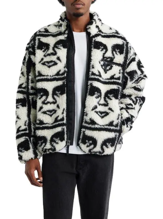 Obey Repeated Icon Insulated Fleece Zip Jacket - Black Multi