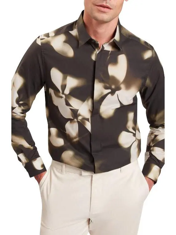 Ted Baker London Wrenin Photographic Floral Print Button-up Shirt - Black