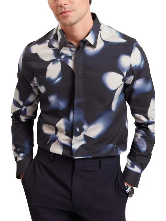 Ted Baker London Wrenin Photographic Floral Print Button-up Shirt - Navy