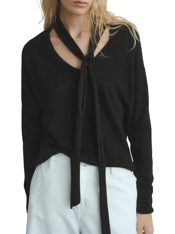 Mango V-neck Sweater With Attached Scarf - Black