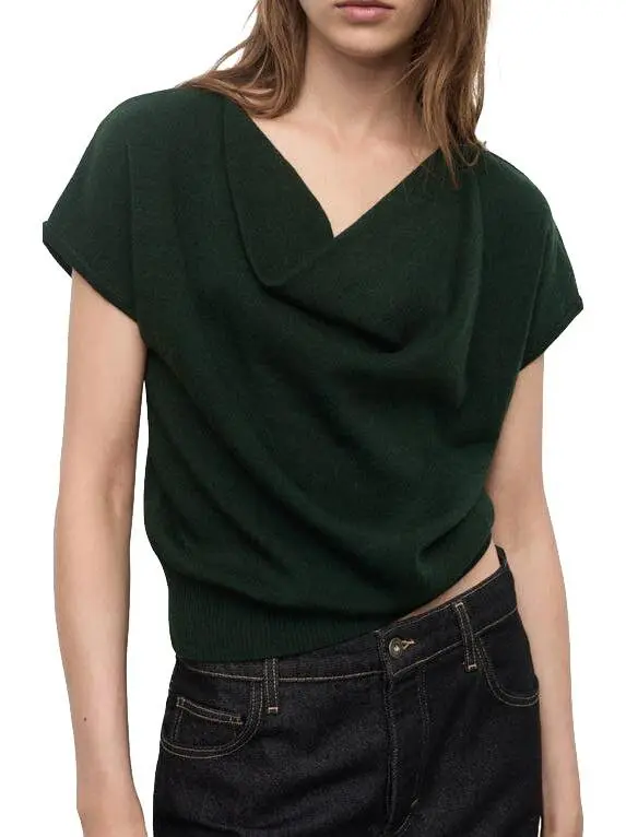Mango Drape Crop Sweater - Dark Green