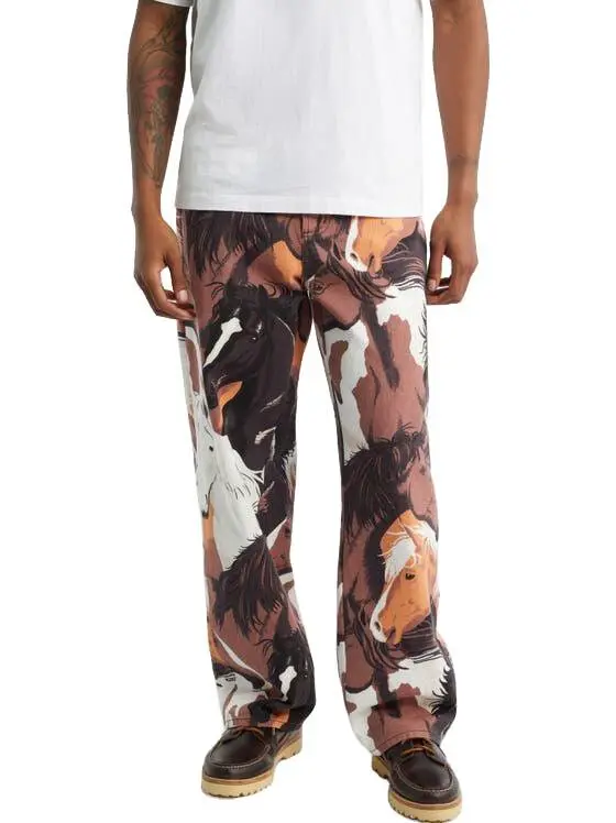Obey Classic Horse Print Relaxed Straight-leg Jeans - Brown Multi