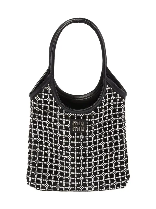 Miu Miu Ivy Satin Handbag With Crystals - Black