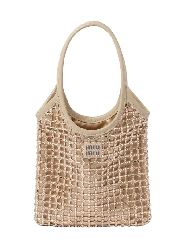 Miu Miu Ivy Satin Handbag With Synthetic Crystals - Sand Beige