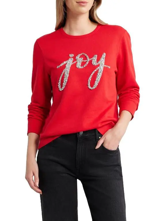 Caslon Joy Embellished Crewneck Sweatshirt - Red- Silver Joy