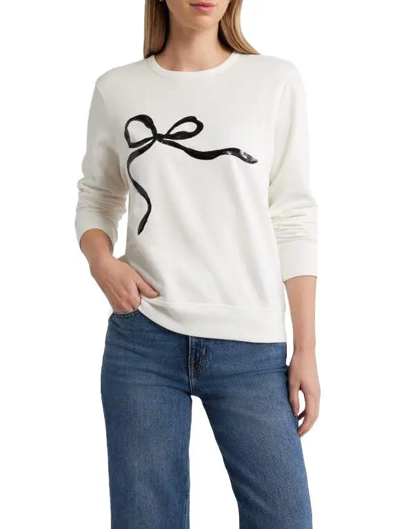 Caslon Sequin Bow Sweatshirt - Ivory Pristine Sequin Bow