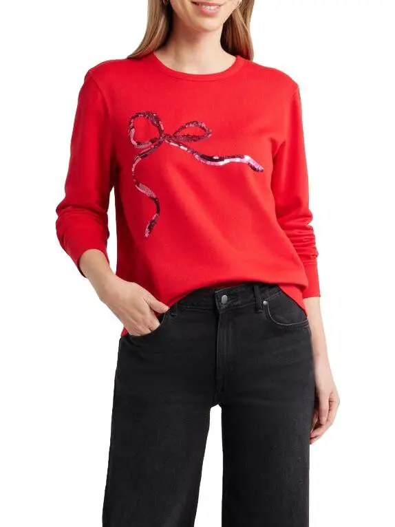 Caslon Sequin Bow Sweatshirt - Red Sequin Bow