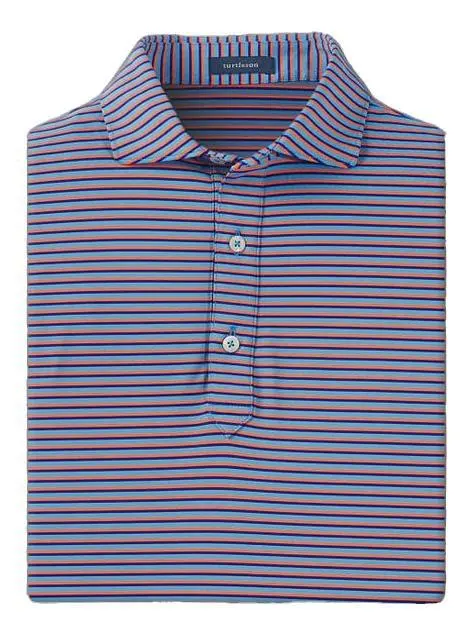 TURTLESON Clark Stripe Performance Polo - Luxe Blue/clementine
