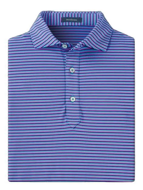 TURTLESON Clark Stripe Performance Polo - Luxe Blue/rose