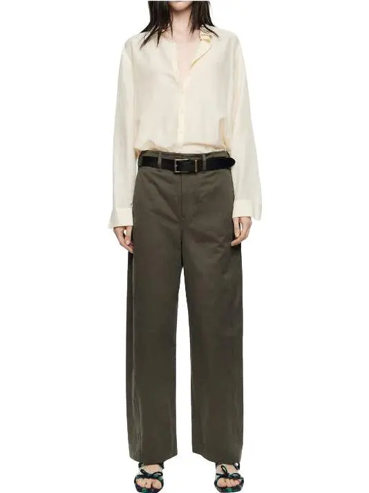 Bimba Y Lola Lead Corduroy Barrel Leg Trousers - Dark Khaki