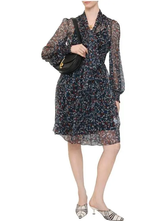 Burberry Ditsy Floral Silk Creponne Dress - Black