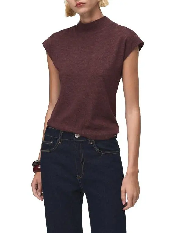 Mango Mock Neck Cap Sleeve Knit Top - Burgundy
