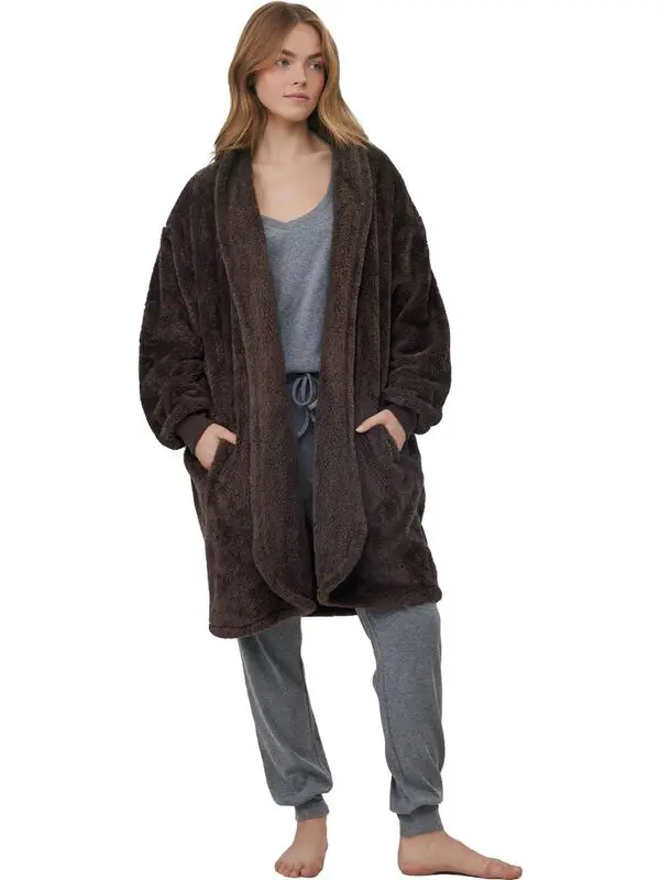 GOTTEX BEACH LIFE Cloud Fleece Open-front Cardigan - Chocolate