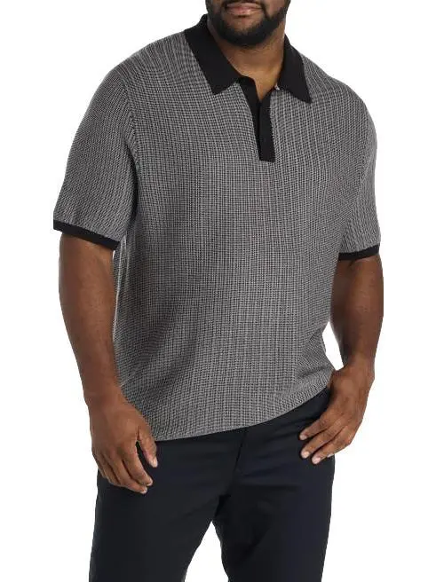 Perry Ellis Big & Tall Geometric Jacquard Polo Shirt - Black