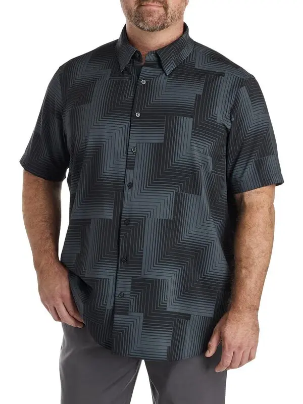 Perry Ellis Big & Tall Multi Patterned Performance Sport Shirt - Black