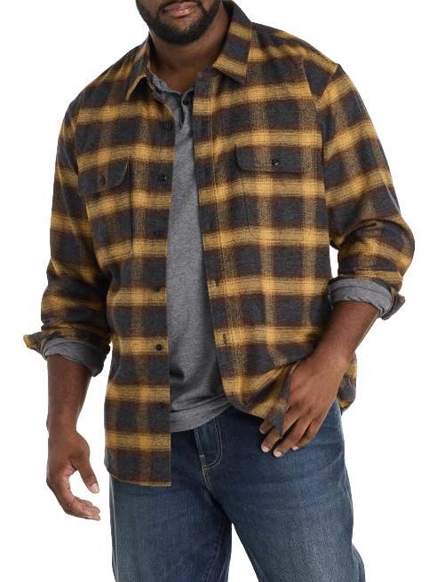 Lucky Brand Big & Tall Plaid Cloud Soft Flannel Sport Shirt - Rust Multi