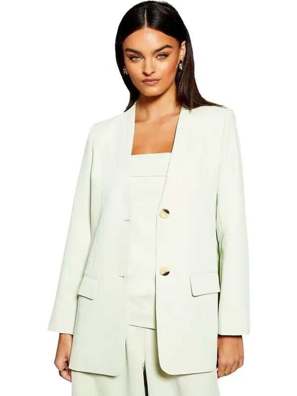WAREHOUSE Runway Collarless Boxy Blazer - Mint