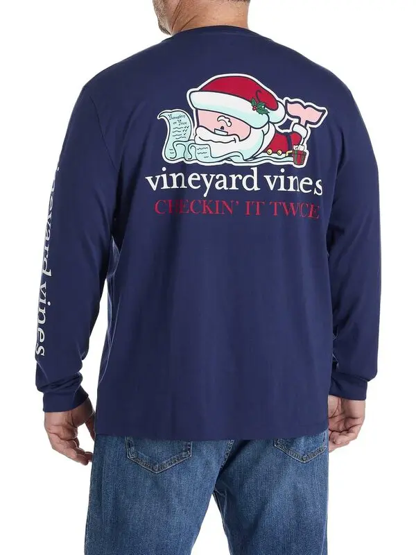 Vineyard Vines Big & Tall Santa Whale Long-sleeve Pocket T-shirt - Nautical Navy