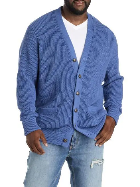 OAK HILL BY DXL Ribbed V-neck Cardigan - True Navy