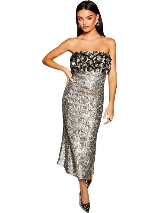 WAREHOUSE Runway Column Midi Dress - Silver