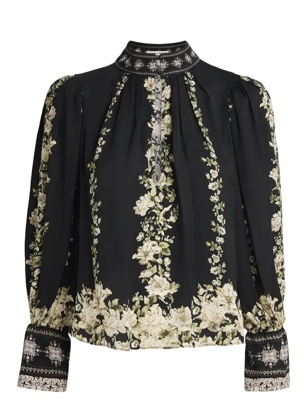 Alice + Olivia Floral Marion Blouse - Black