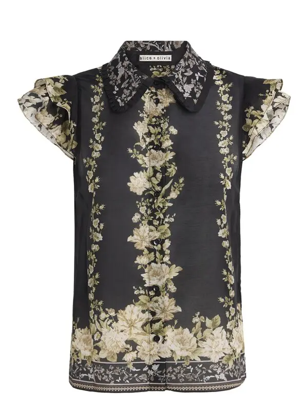 Alice + Olivia Cotton-silk Floral Martel Blouse - Black