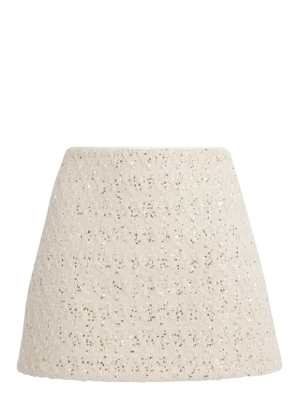 Alice + Olivia Embellished Tweed Mini Skirt - Beige