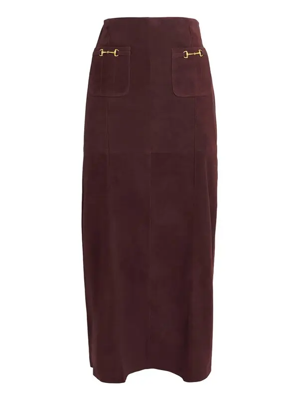 Rixo Suede Edwina Midi Skirt - Burgundy