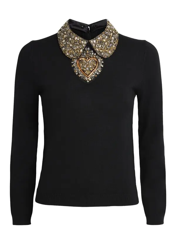 Alice + Olivia Merino Wool Embellished Porla Sweater - Black