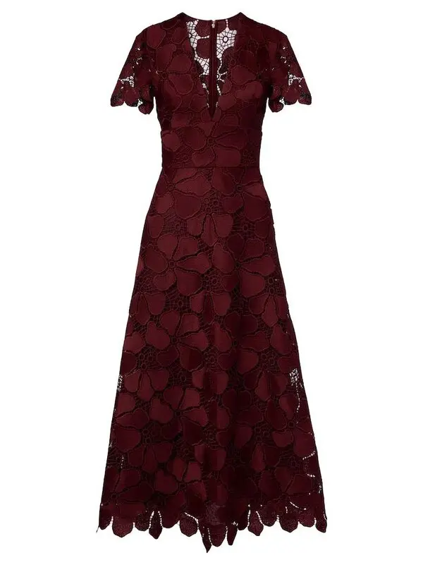 Elie Saab Guipure Lace Silk-blend Maxi Dress - Burgundy