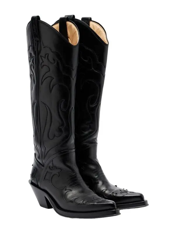 Gabriela Hearst Capitana Leather Cowboy Boots - Black