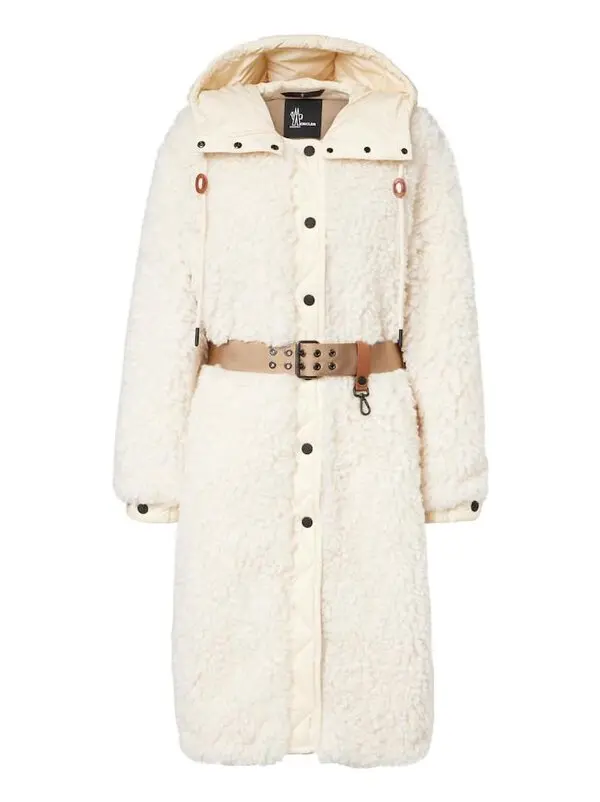 Moncler Blavet Hooded Teddy Down Coat - White