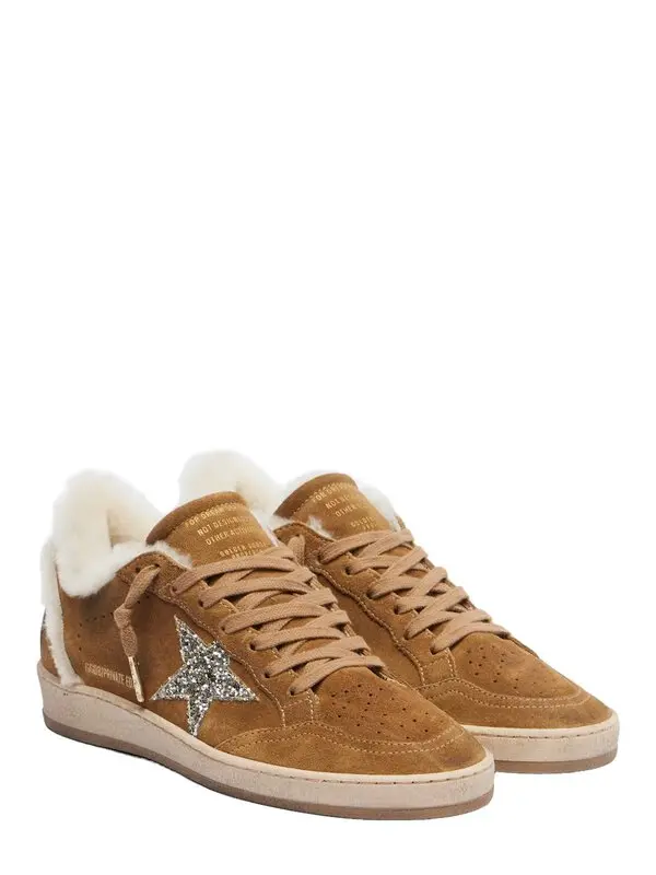 GOLDEN GOOSE Ball Star Shearling-trimmed Suede Sneakers - Brown