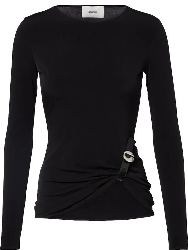 Coperni Gathered Leather-trimmed Top - Black