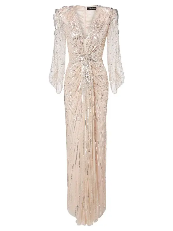 Jenny Packham Xenia Embellished Gown - Beige