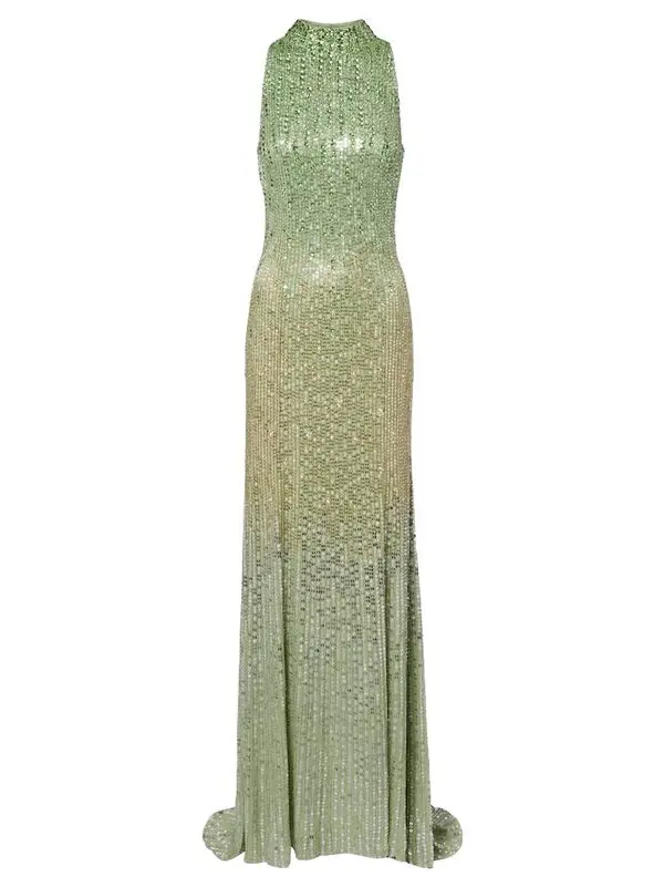 Jenny Packham Benue Embellished Halterneck Gown - Green