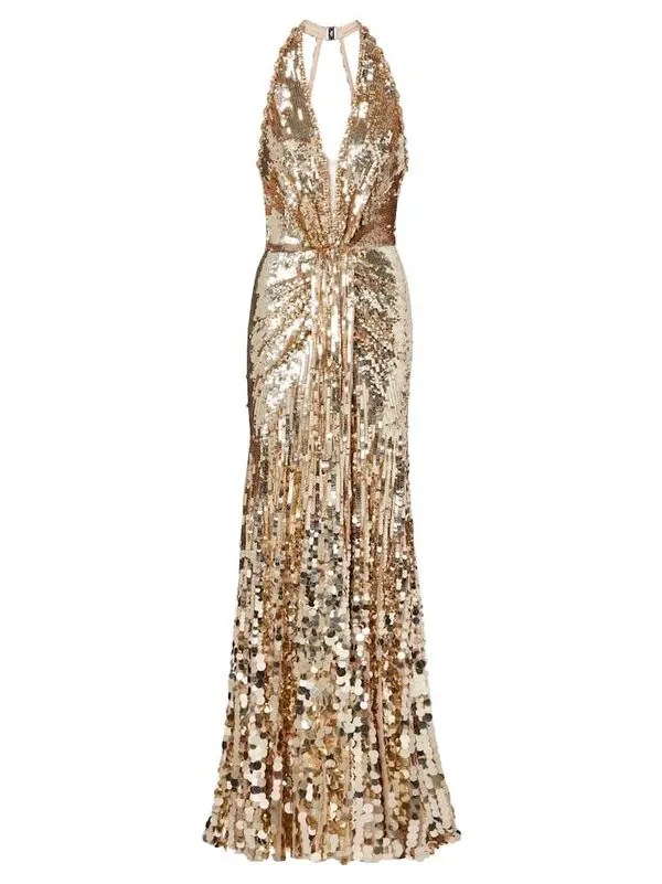 Jenny Packham Mars Gathered Sequined Gown - Gold