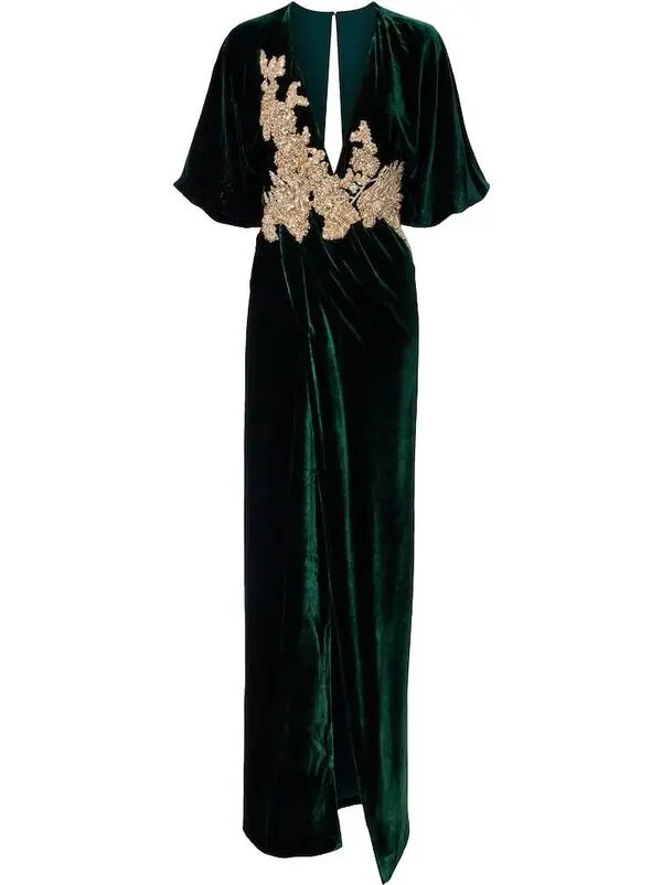 Costarellos Floral Velvet Maxi Dress - Green