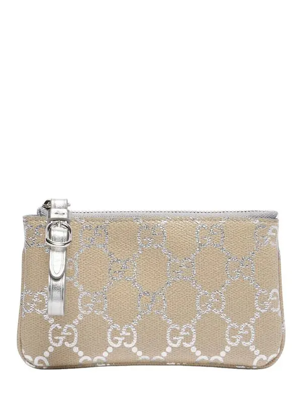 Gucci Gg Leather-trimmed Pouch - Beige