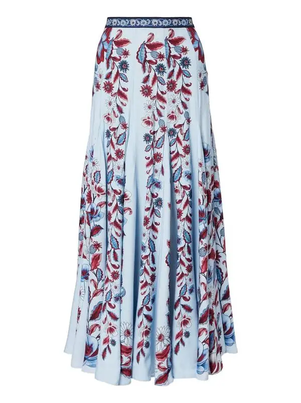 Farm Rio Marcelle Pleated Maxi Skirt - Blue